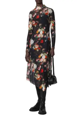 ALLSAINTS Gracie Floral Mesh Long Sleeve Midi Dress