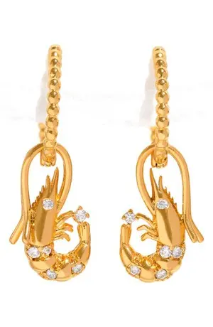 GIRLS CREW Shrimp Dangle Huggie Hoop Earrings - Gold