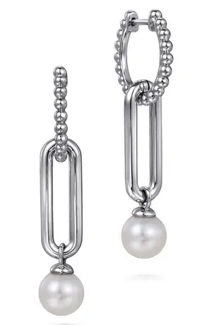 GABRIEL & CO. Bujukan Pearl Huggie Hoop Drop Earrings - Sterling Silver