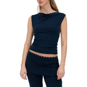 FIND ME NOW Brisa Studded Cowl Neck Top - Navy
