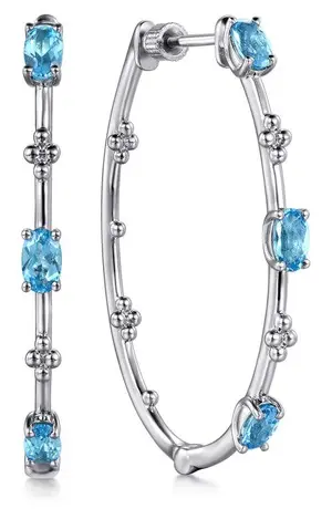 GABRIEL & CO. Bujukan Classic Swiss Blue Topaz Hoop Earrings - Sterling Silver