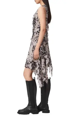 ALLSAINTS Angie Asymmetric Ruffle Dress
