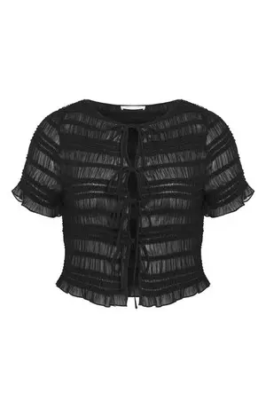 City Chic Emelia Shirred Tie Front Top - Black