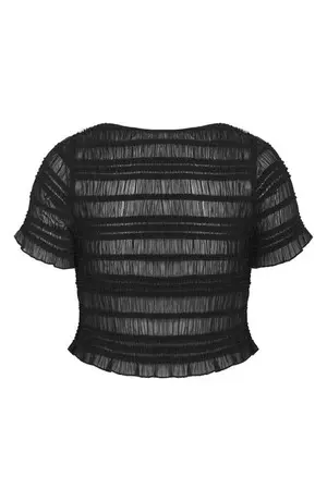 City Chic Emelia Shirred Tie Front Top - Black