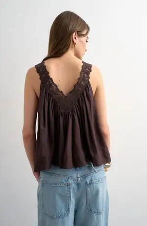 Topshop Deep V-neck Lace Trapeze Top