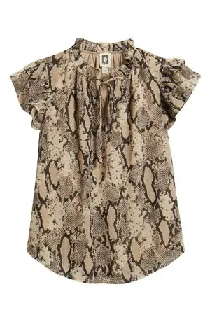 Anne Klein Snake Print Ruffled Sleeve Tie Neck Blouse