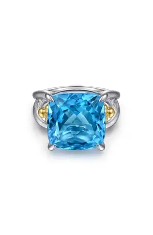GABRIEL & CO. Bujukan Cushion Blue Topaz Signet Ring - Sterling Silver