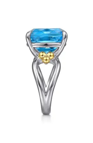GABRIEL & CO. Cushion Blue Topaz Signet Ring