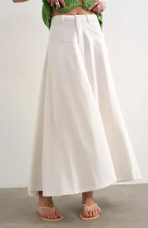 Topshop Denim Maxi Skirt - White