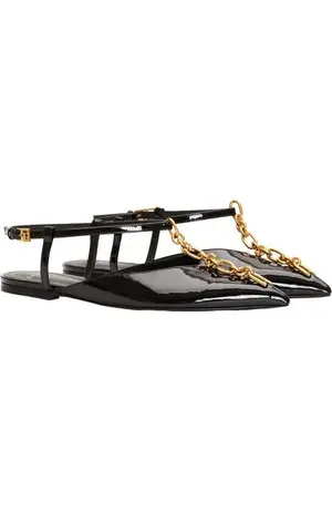 Balmain Sync Chain Patent Leather Pointed Toe Sandals