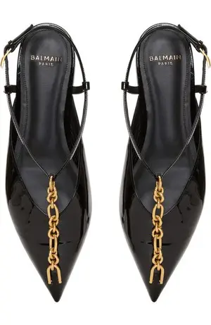 Balmain Sync Chain Patent Leather Pointed Toe Sandals