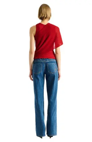Balmain Sleeveless Asymmetrical Viscose Top - Red