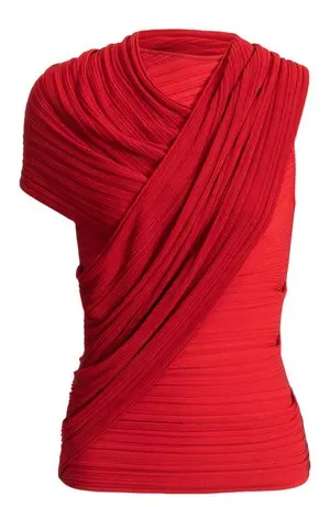 Balmain Sleeveless Asymmetrical Viscose Top - Red