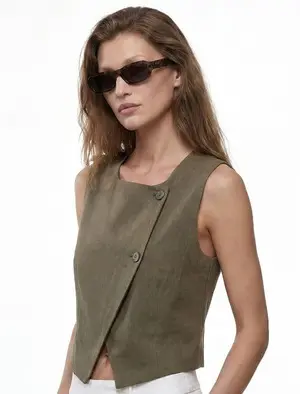 Koton Crew Neck Asymmetric Linen Vest