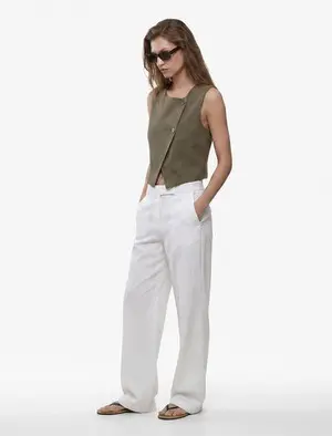 Koton Crew Neck Asymmetric Linen Vest