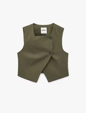 Koton Crew Neck Asymmetric Linen Vest