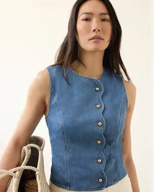 Mint Velvet Denim Scallop Detail Waistcoat