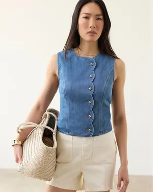 Mint Velvet Denim Scallop Detail Waistcoat