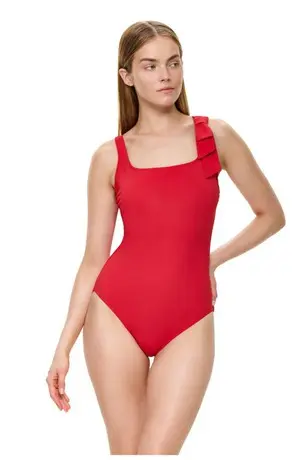 GOTTEX Modern Muse Square Neck One Piece With Ruffle Detail - Red