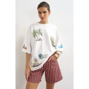 Topshop Oversized Cotton T-shirt With Tropical Graphics