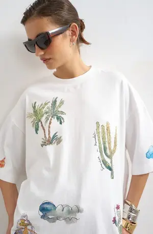 Topshop Oversized Cotton T-shirt With Tropical Graphics