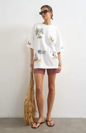 Topshop Oversized Cotton T-shirt With Tropical Graphics