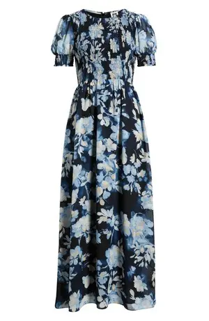 Anne Klein Smocked Puff Sleeve Maxi Dress