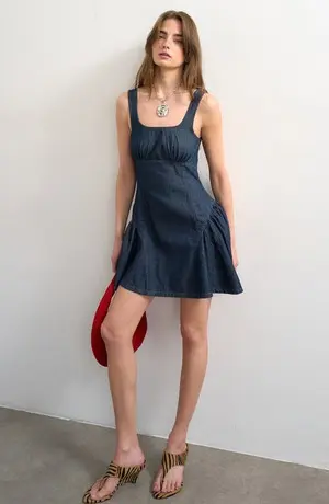 Topshop Peplum Hem Denim Minidress - Medium Blue