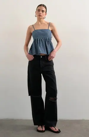 Topshop Pinstripe Denim Strappy Cami - Medium Blue