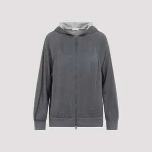 Brunello Cucinelli Full-zip Monile-trim Cotton Silk Sweatshirt - Grey