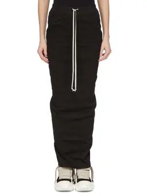 Rick Owens Heavy Cotton T-shirt Skirt With Drawstring Waist, Side Pockets & Draped Center Slit - Nero