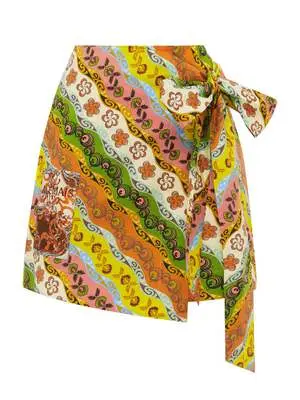 ALEMAIS Printed Cotton Side Tie Skirt