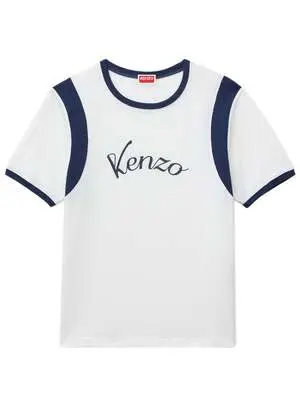 Kenzo Contrast Rib Collar T-shirt With Front Print - Bianco