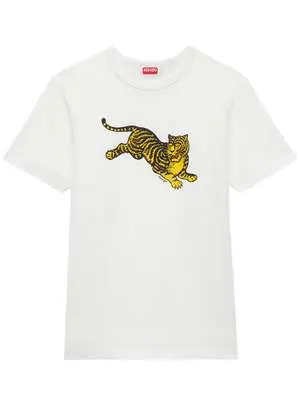 Kenzo Crew Neck T-shirt With Tiger Print - Bianco