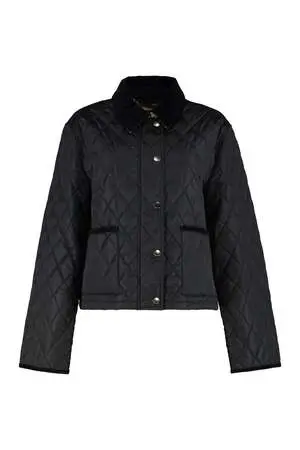 Burberry Cropped Nylon Quilted Padded Jacket With Check Lining - Black