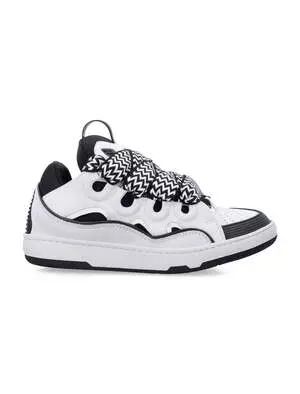 LANVIN Curb Leather Low Top Sneakers With Woven Laces - Bianco
