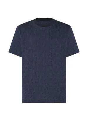 Fendi Fendi Men's Cotton Crew Neck T-Shirt With All-Over Logo Print Navy