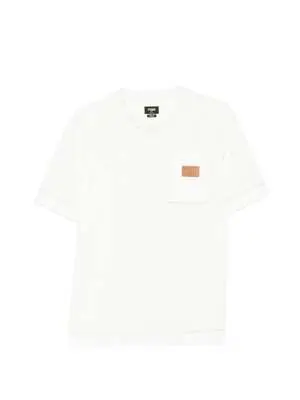 Fendi S Cotton Crewneck T-shirt With Appliqué Chest Pocket And Contrast Stitching - White