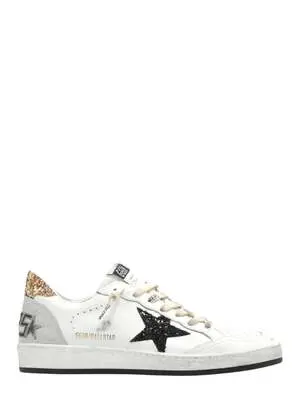 GOLDEN GOOSE Leather Ballstar Sneakers With Glitter Star Detail - Black