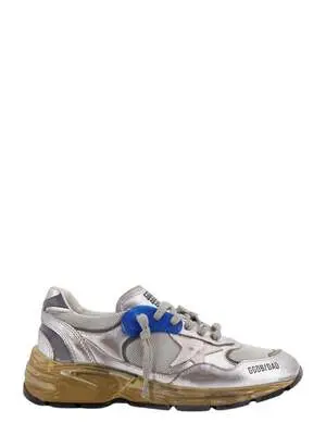 GOLDEN GOOSE Leather & Canvas Running Dad Sneaker With Side Star - Silver