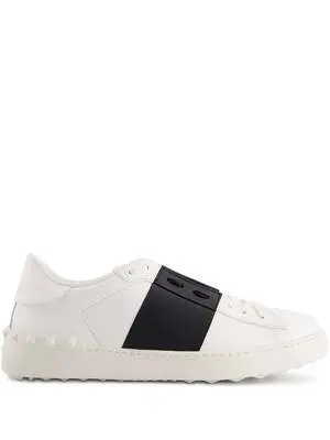 Valentino Garavani Contrast Calfskin Lace-up Sneakers With Rubber Studded Sole - Bianco