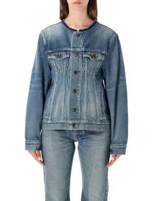 Balenciaga Hourglass Distressed Denim Jacket - Blu