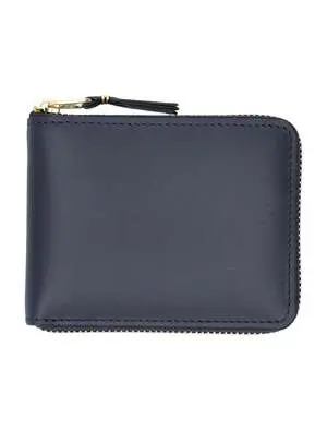 Comme Des Garçons Comme Des Garcons Wallet Unisex Smooth Calfskin Zip-Around Wallet With Gold-Tone Zipper Blu
