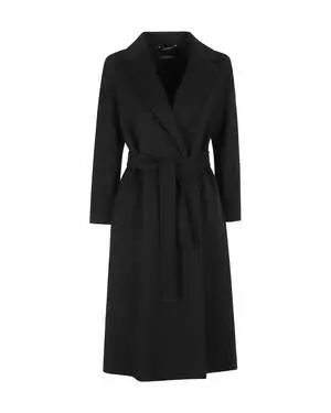 Max Mara S MAX MARA 100% Pure Virgin Wool Belted Coat Nero
