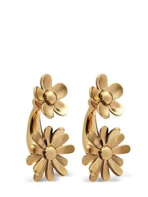 Marc Jacobs Daisy Wild Floral Hoop Earrings In Polished Brass - Gold