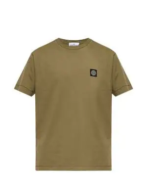 Stone Island Stone Island? No-Ribbed Neckline Slim Fit T-Shirt With Compass Logo Patch Verde