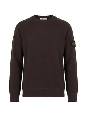 Stone Island Ribbed Crewneck Sweater With Badge Detail - Marrone