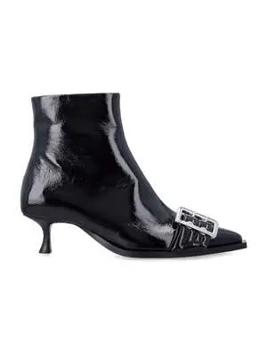 GANNI Patent Leather Ankle Boots With Silver-tone Buckle - Nero