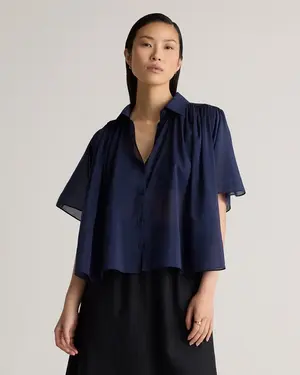 Quince Cotton-silk Voile Short Sleeve Blouse