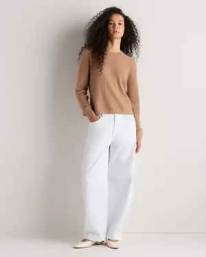 Quince Lightweight Baby Alpaca Ribbed Crewneck Sweater - Dune Camel